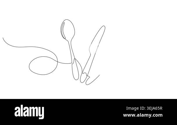 animated continuous line drawing of cutlery. fork, spoon and knife line ...