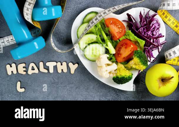 stop motion video of changing text from healthy food to healthy living ...