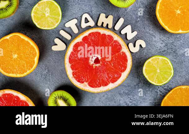 stop motion flat lay of rotating red grapefruit slice with text ...