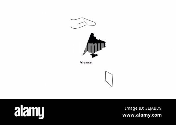A minimalist illustration showing the map of Ukraine cradled between ...