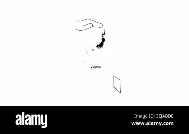 A minimalist illustration showing the outline of Japan being held ...