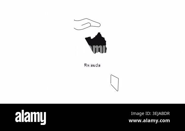 A simple black and white graphic showing the outline of Rwanda with ...