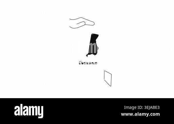 A simple graphic illustration showing the outline of Suriname held ...