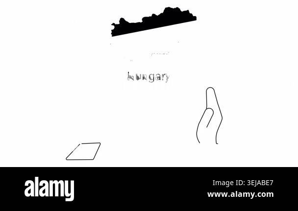 A simple black and white illustration showing the outline of Hungary ...