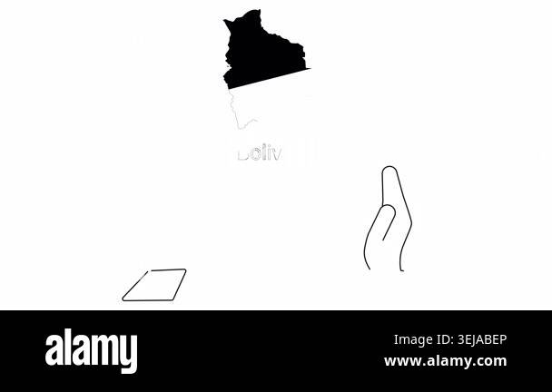 A graphic illustration featuring the outline map of Bolivia ...