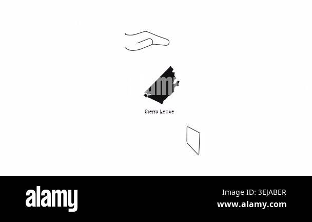 A minimalist graphic showing the outline of Sierra Leone held between ...