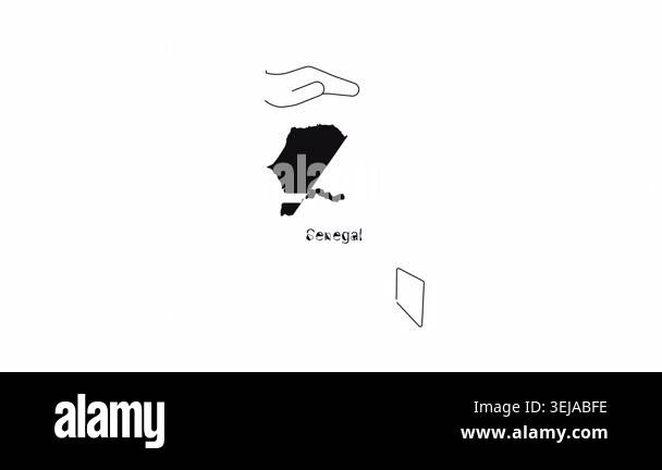 A minimalist illustration featuring the outline of Senegal with open ...