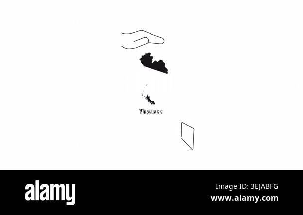 A minimalist illustration of the map of Thailand, silhouetted in black ...