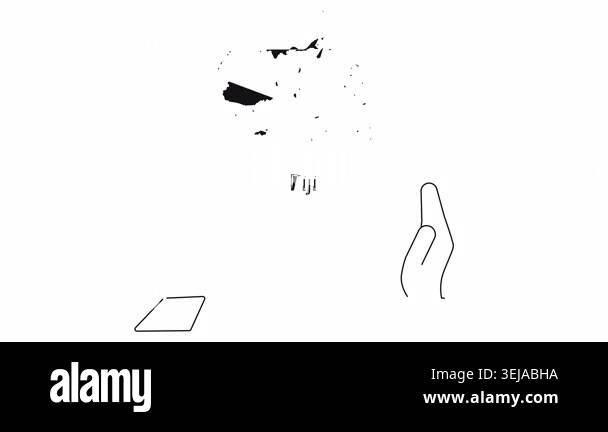 A minimalist illustration featuring the map of Fiji, two open hands ...