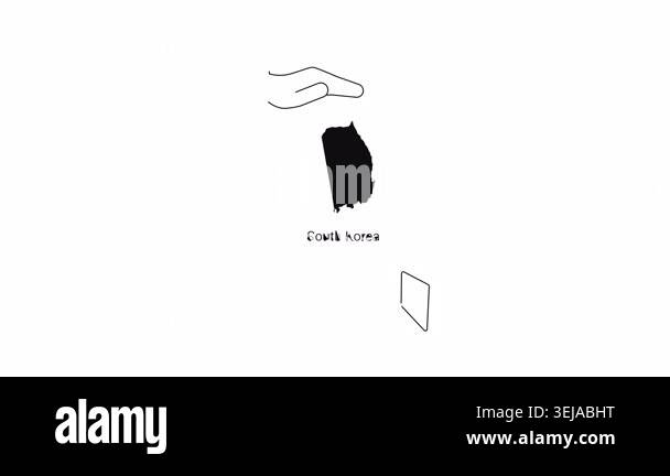 A minimalist illustration showing the outline of South Korea held ...