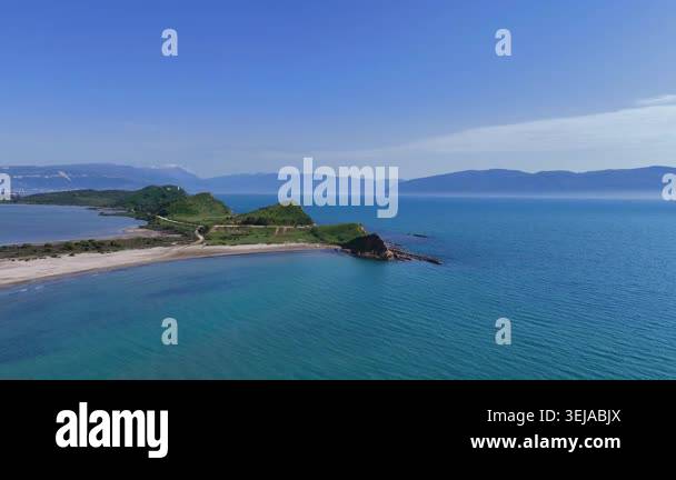 Travel and tourism aerial footage showing remote coastal scenery, blue ...