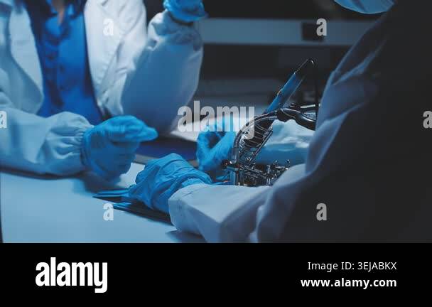 doctor hands in gloves with a microscope Stock Video Footage - Alamy