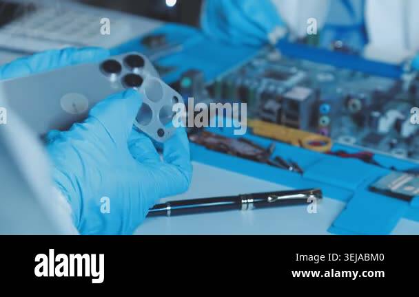 the doctor shows the electronic components in a modern lab. the concept ...