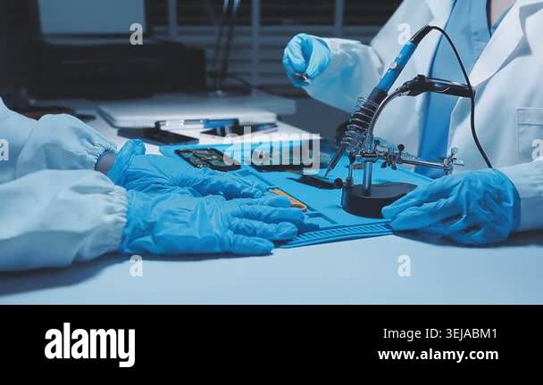 technician in gloves repairing computer in the laboratory Stock Video ...