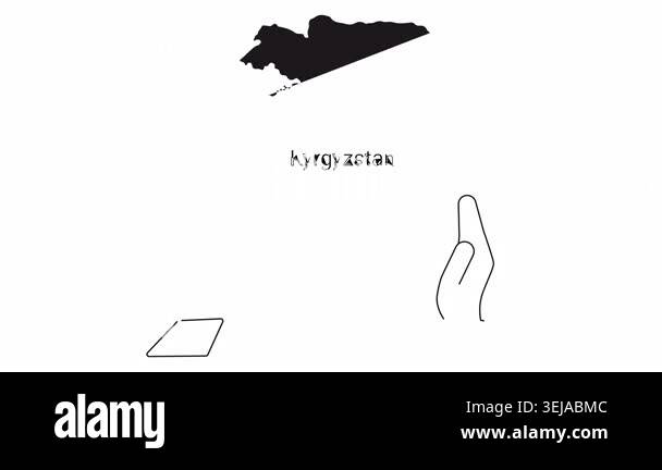 A graphic illustration featuring the map outline of Kyrgyzstan with two ...