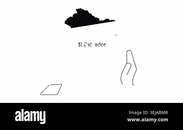 A graphic representation of El Salvador's map with two open hands below ...