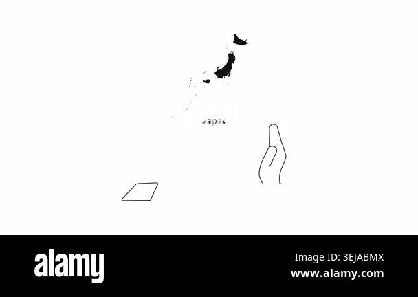 A minimalist illustration featuring the outline of Japan above two open ...