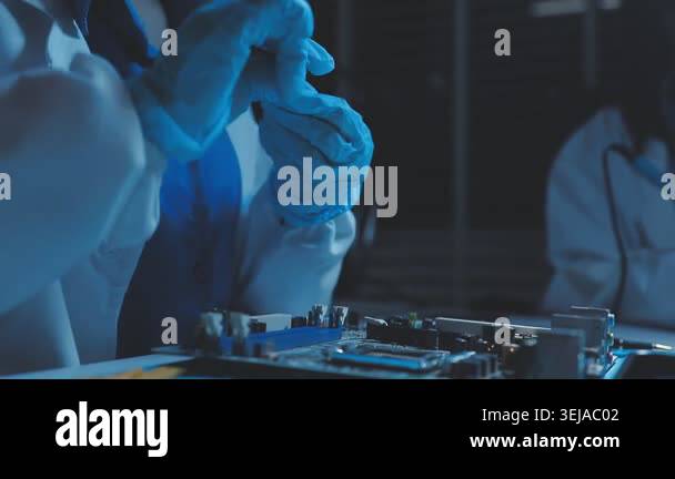 scientist in laboratory doing experiment with microscope Stock Video ...