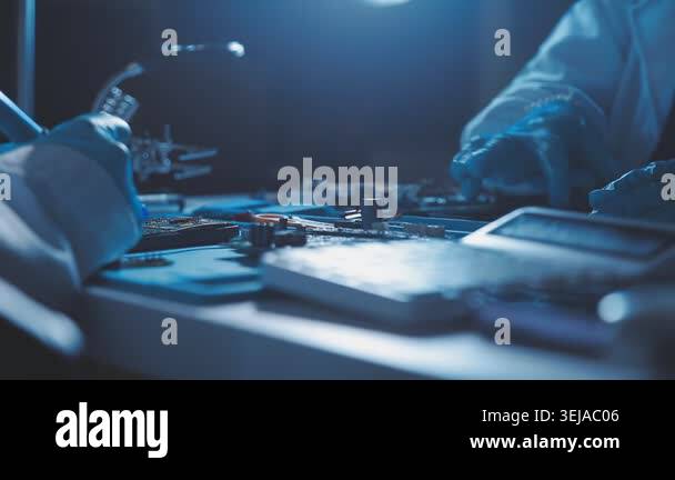 close - up of electronic circuit board with electronic device Stock ...