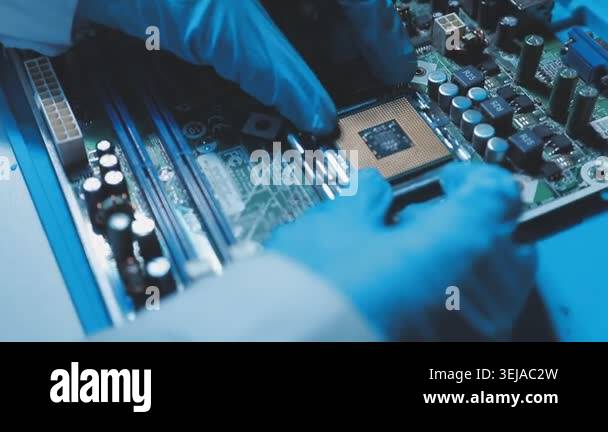 technician repairing computer circuit board in a factory Stock Video ...