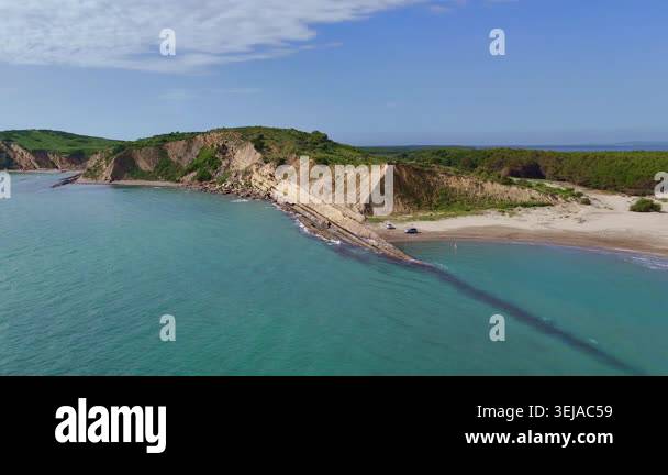 High angle drone shot of Albania coastline featuring hidden beach ...
