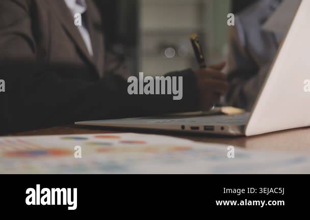 close - up of business team using laptop computer at office Stock Video ...
