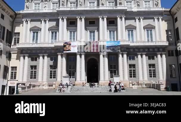 Palazzo Ducale historic facade with neoclassical columns and statues in ...