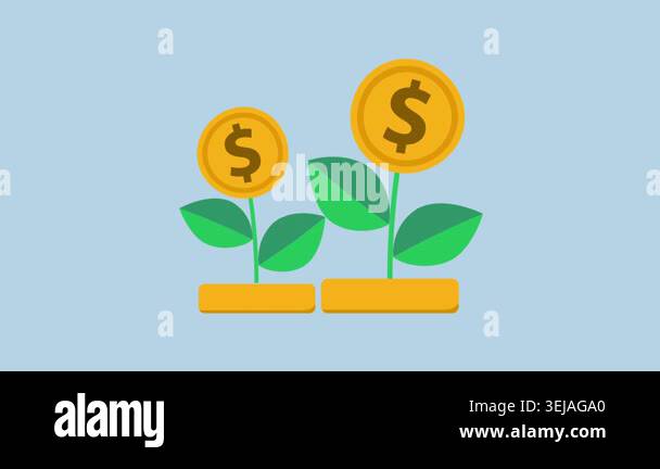 Dollar bill and tree icon, financial growth 2d animation with alpha ...