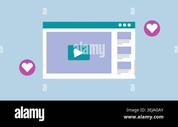 Webpage template with heart social media 2d animation with alpha matte ...