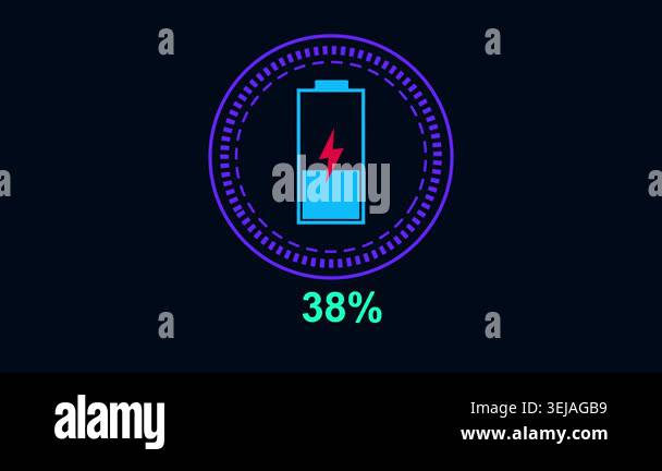 Battery Charging with Neon Glow Battery Icon on Dark Background with ...