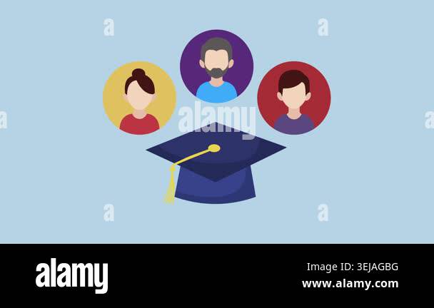 Graduation hat characters with Little students group 2d animation with ...
