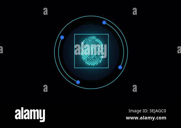 Modern rotating fingerprint scanner on black background with Alpha ...