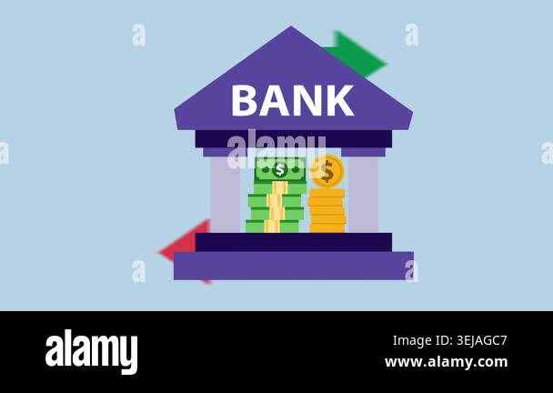 Bank building with money arrows cash flow, Finance and business ...