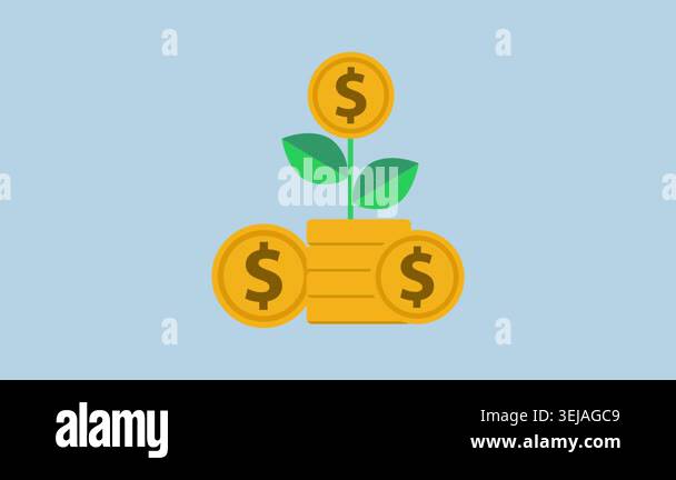 Money tree growing from a stack of coins for finance 2d animation with ...
