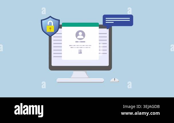 Computer with Shield, Log in Security concept 2d Animation with Alpha ...