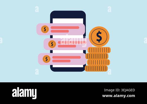 Smartphone Finance with Flat Design Icons 2d Animation with Alpha Matte ...