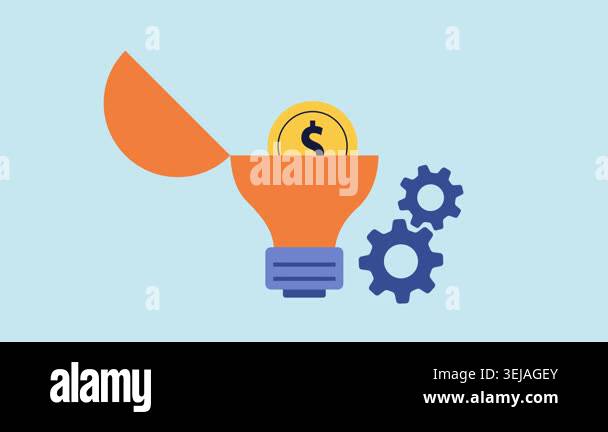 Gears and Lightbulb Revealing Dollar Coin 2d Animation with Alpha Matte ...