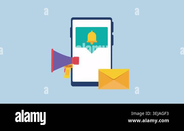 Smartphone with notification message alert, Megaphone loud ...