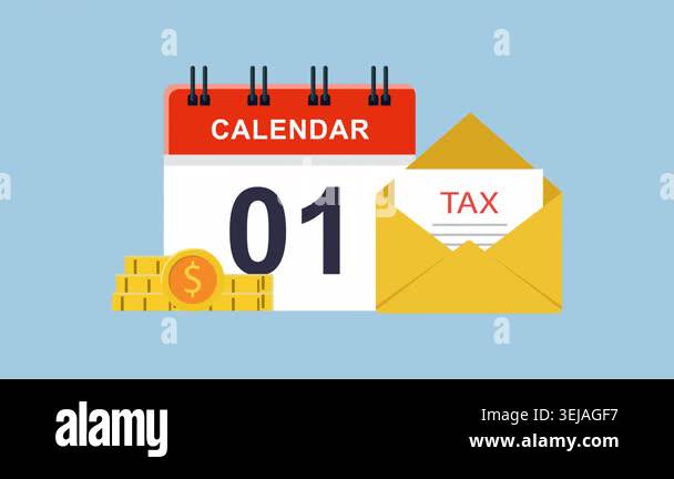 Calendar with Tax Envelope and Coin Stack Concept 2d animation with ...