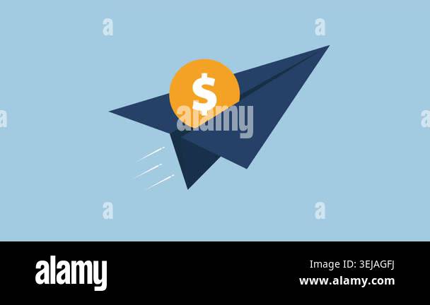 Paper Plane with Coin, Send Money Concept 2d animation with alpha matte ...