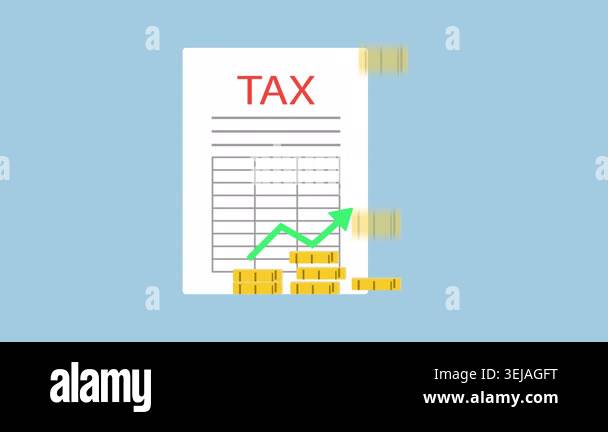 Tax Document with Gold Coin Stack, Taxable Income Concept 2d animation ...