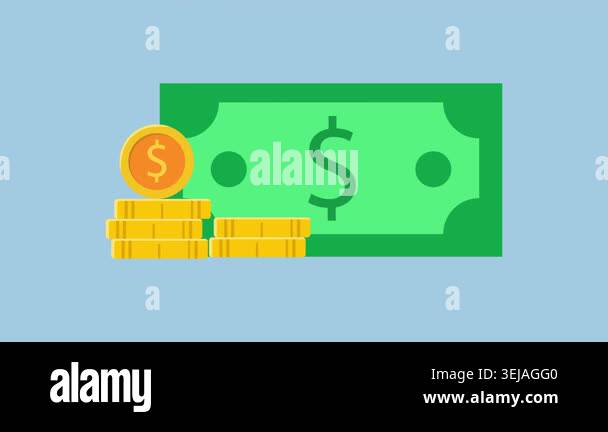Money with Coin Stack 2d animation with alpha matte Stock Video Footage ...