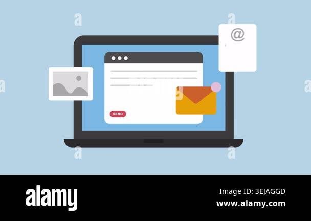 Writing email on laptop screen, Compose email, Email content 2d ...
