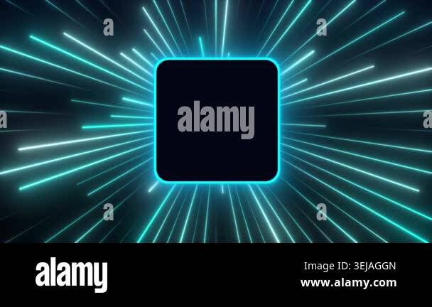 Blue neon square frame with moving stripes video animated background ...