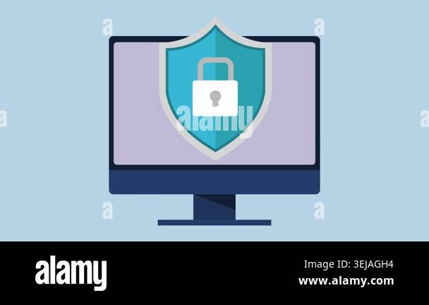 Desktop with shield cyber security 2d Animation with Alpha Matte Stock ...