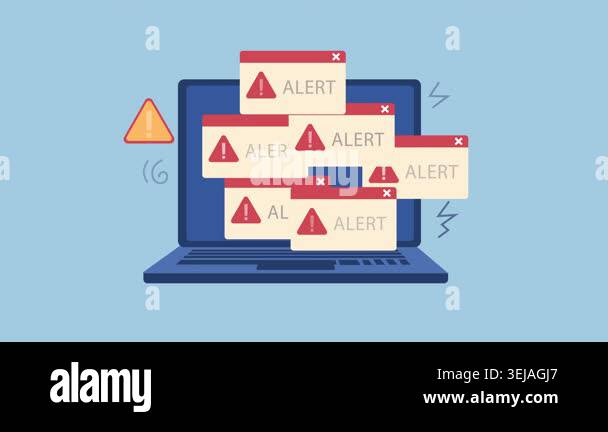 Multiple System Alerts pop ups on Computer Screen 2d Animation with ...