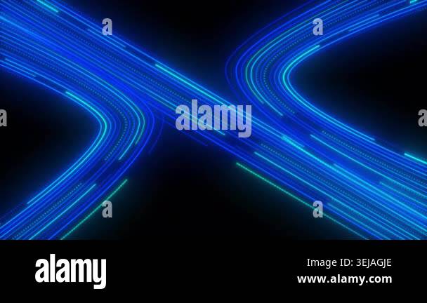 Blue glowing neon lines abstract tech futuristic video motion ...