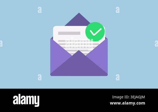 Emails sent successfully icon, Message done with checkmark 2d animation ...