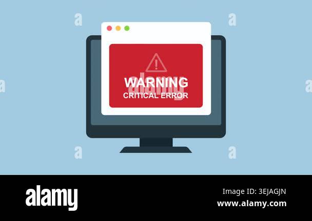Exclamation point on computer screen, System error, System security ...