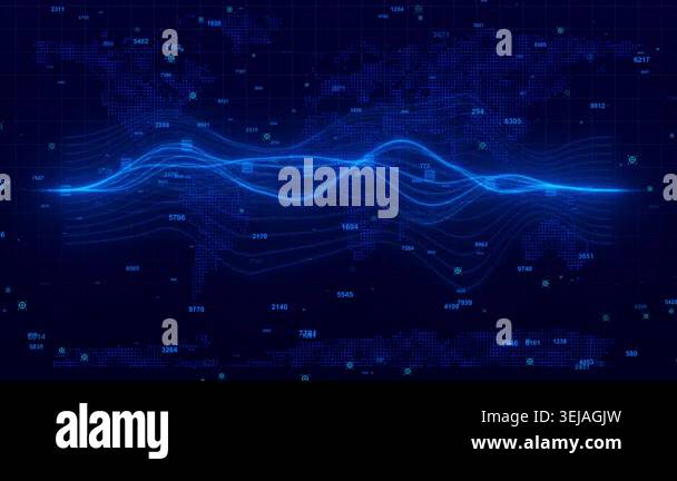 Futuristic finance and stock market with world map and wavy lines ...